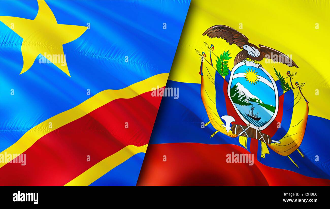 DR Congo and Ecuador flags. 3D Waving flag design. Ecuador DR Congo ...