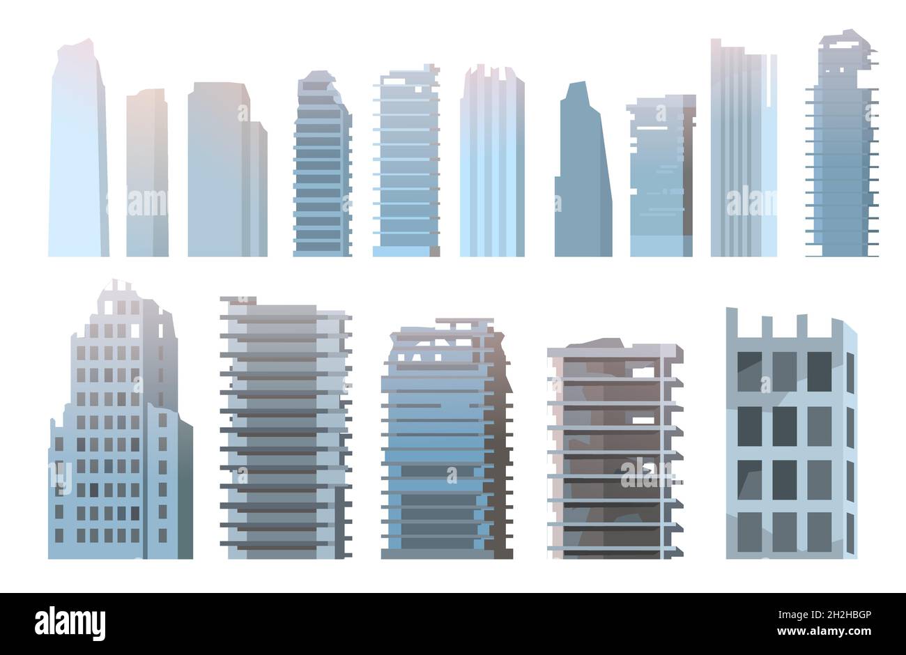 Ruined city set. Apocalypse scene. Illustration isolated on white ...