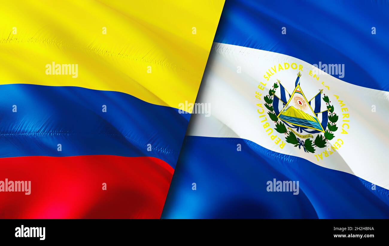Colombia and El Salvador flags. 3D Waving flag design. Colombia El ...