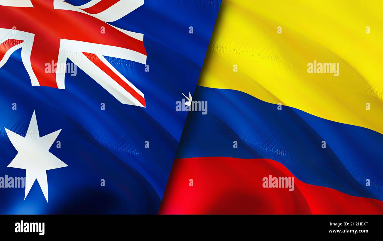 Australia and Colombia flags. 3D Waving flag design. Australia Colombia ...