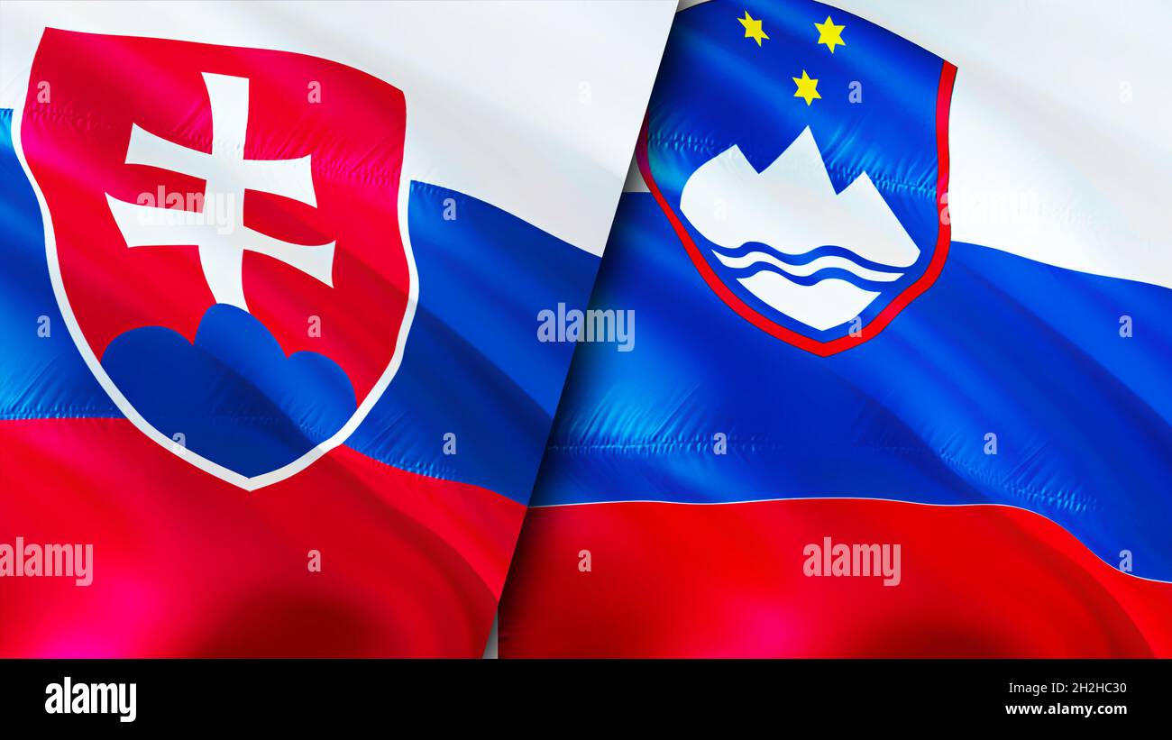 Slovakia and Slovenia flags. 3D Waving flag design. Slovakia Slovenia ...