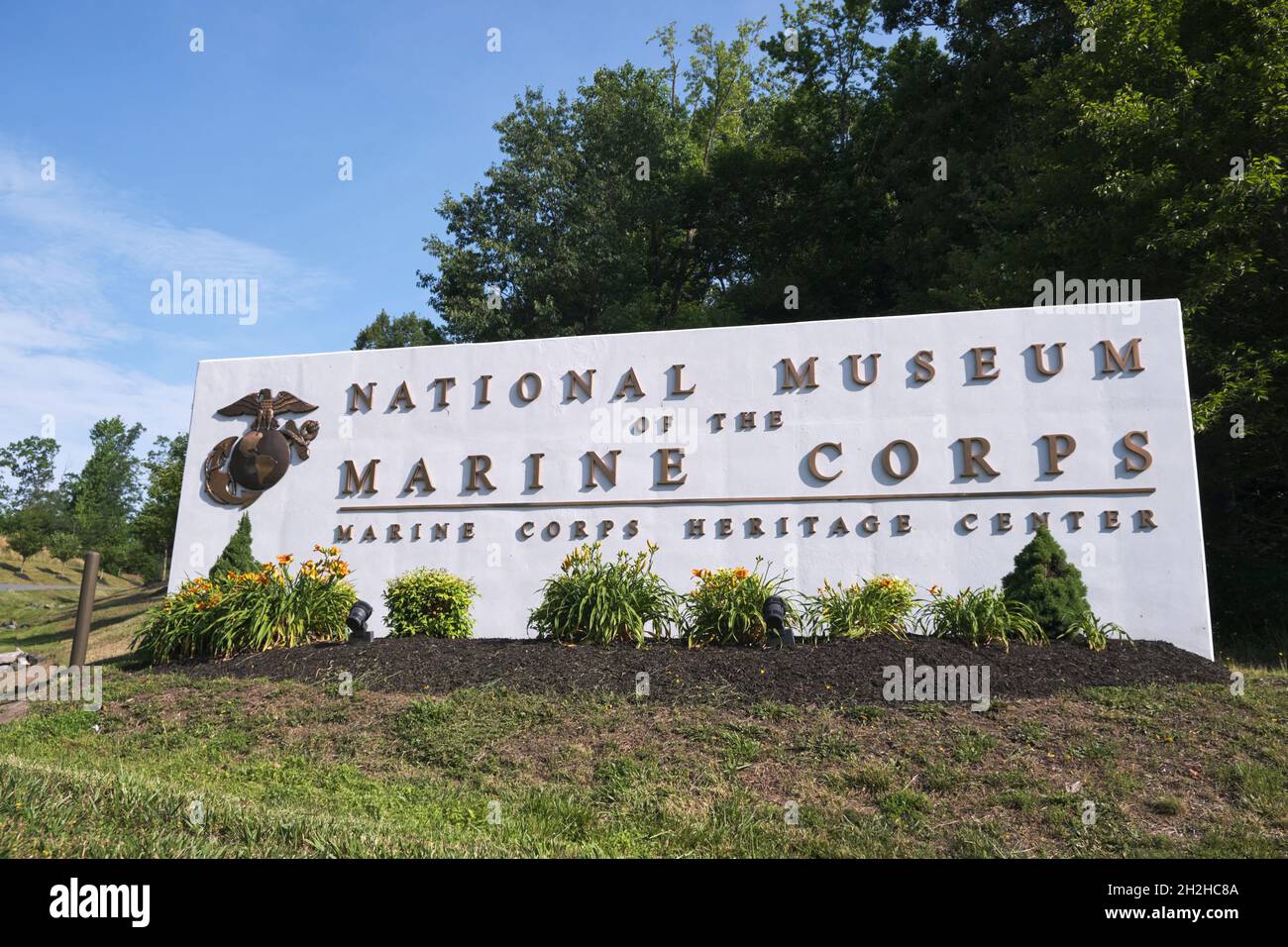 The front entrance sign. At the National Museum of the Marine Corps ...