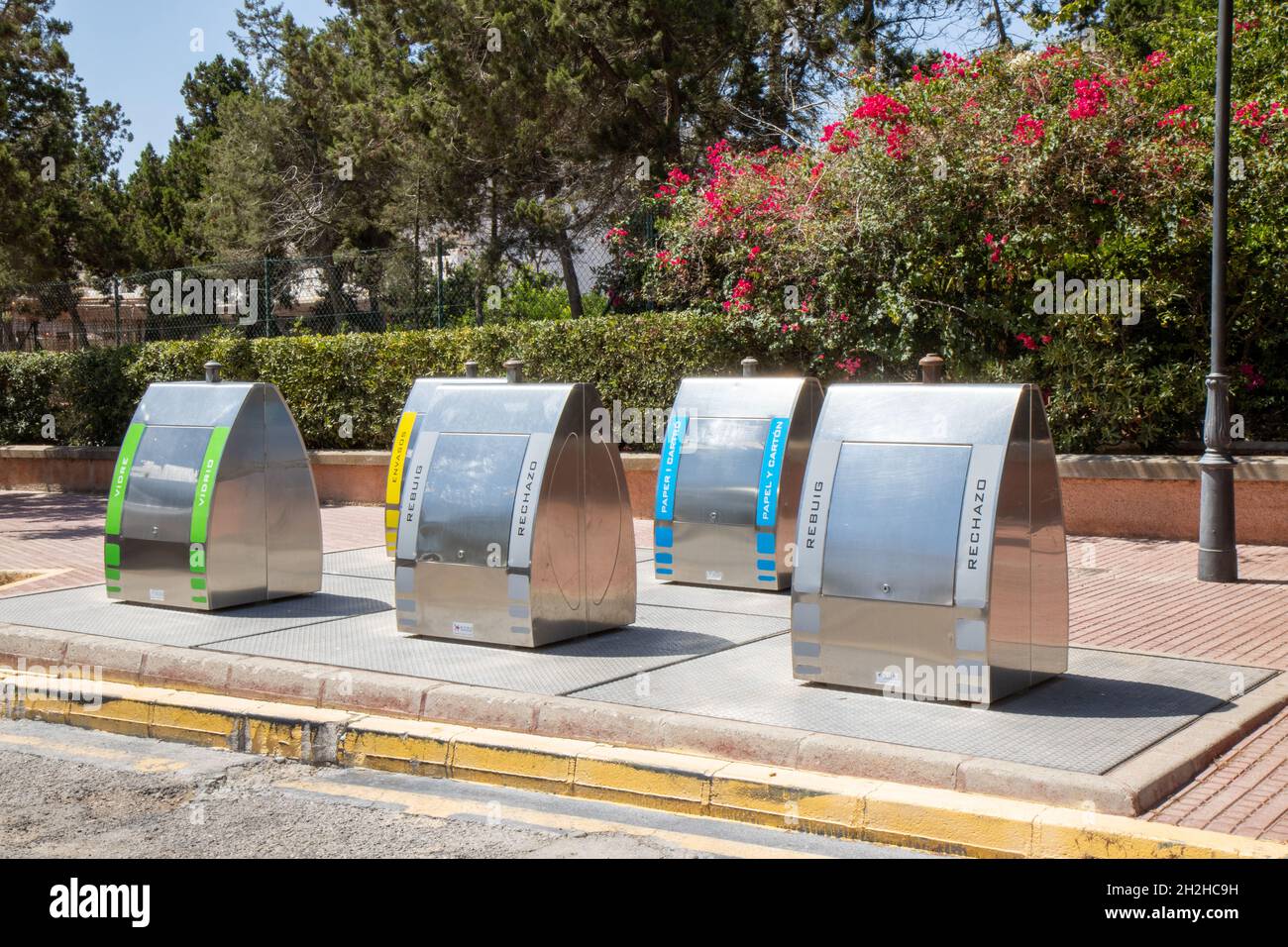 Underground recycling bins on the street of Ibiza in Spain Stock Photo ...
