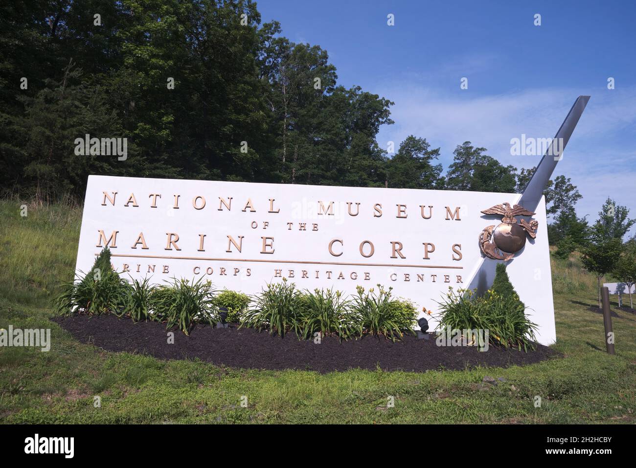 The front entrance sign. At the National Museum of the Marine Corps ...