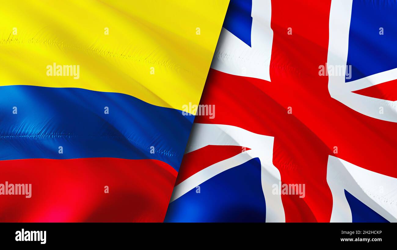 Colombia and United Kingdom flags. 3D Waving flag design. Colombia ...