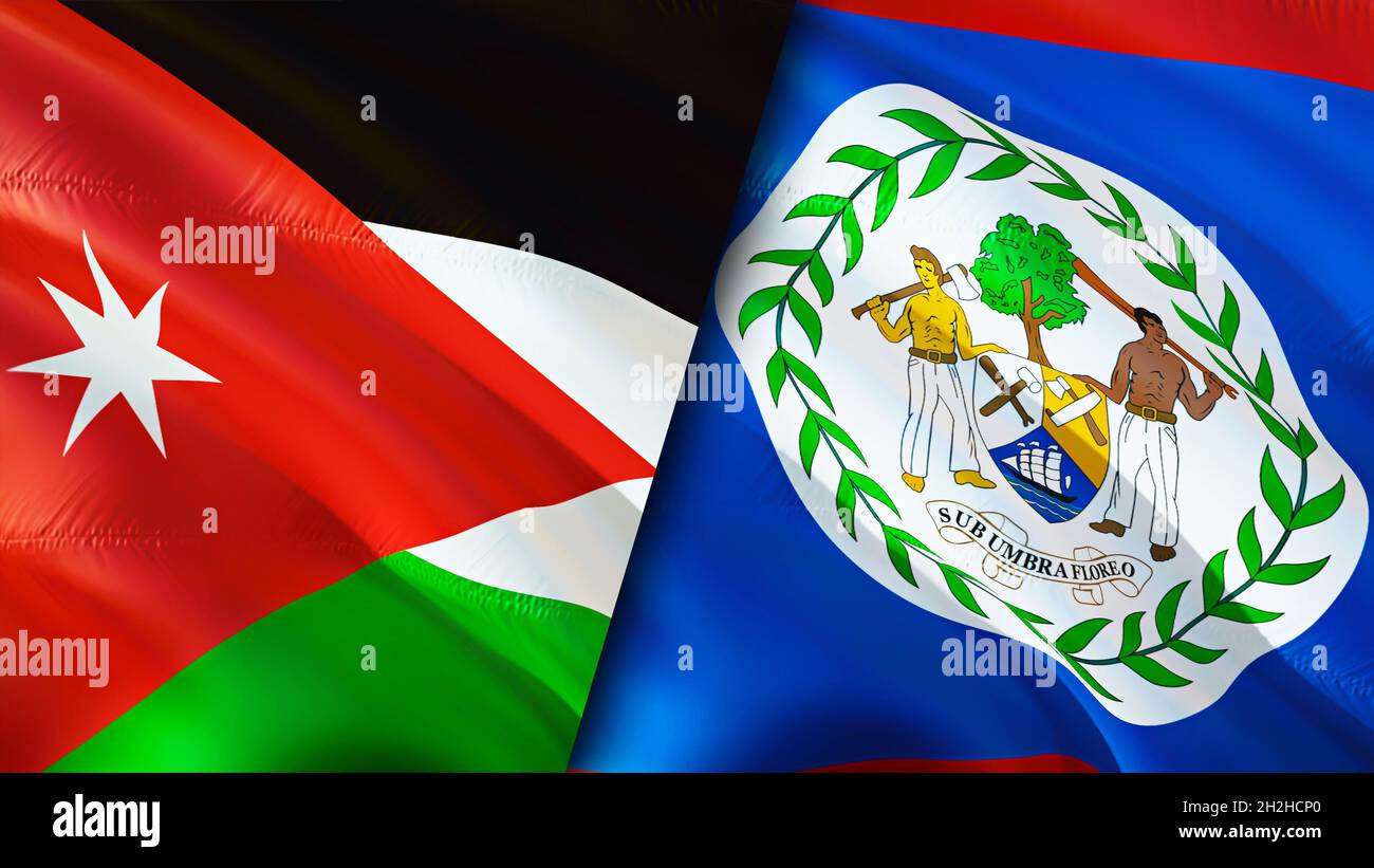 Jordan and Belize flags. 3D Waving flag design. Belize Jordan flag ...