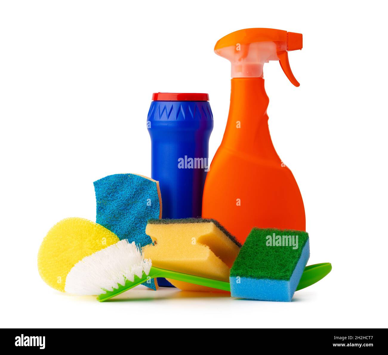 Sanitary household cleaning items isolated on white background Stock ...