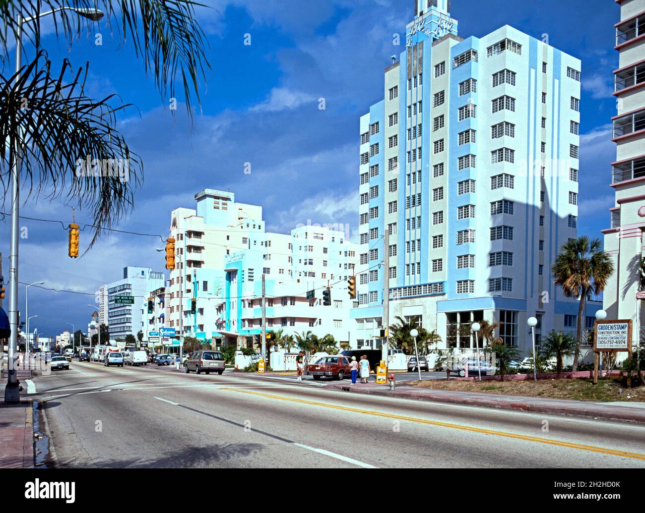 Art deco buildings, alongside the road, Miami, Florida, USA, January 22 ...