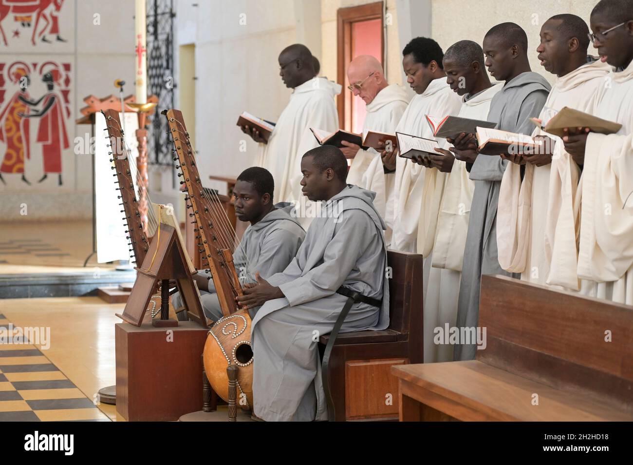 SENEGAL, Benedictine monastery Keur Moussa, monks recite Gregorian ...
