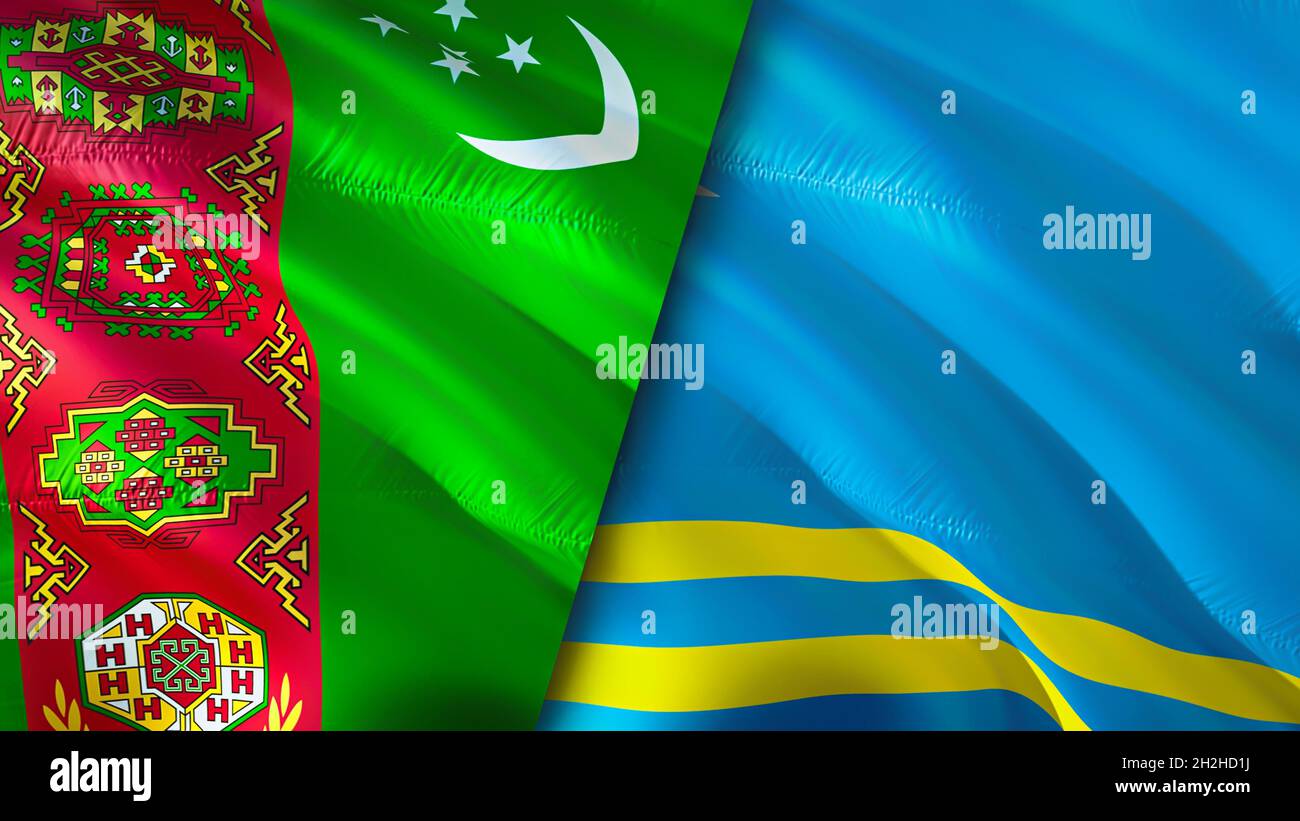 Turkmenistan and Aruba flags. 3D Waving flag design. Turkmenistan Aruba ...
