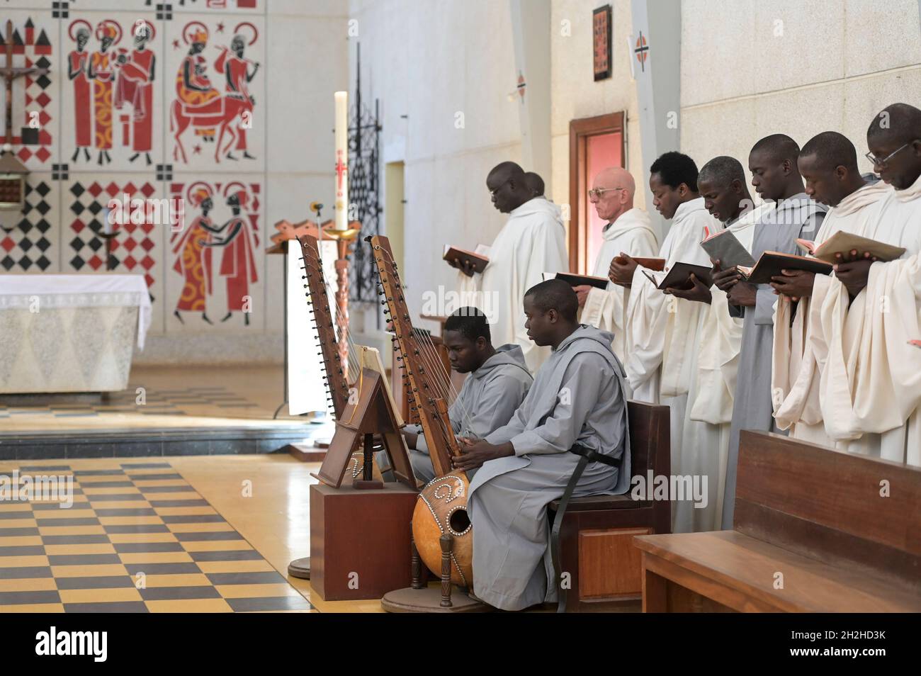 SENEGAL, Benedictine monastery Keur Moussa, monks recite Gregorian ...