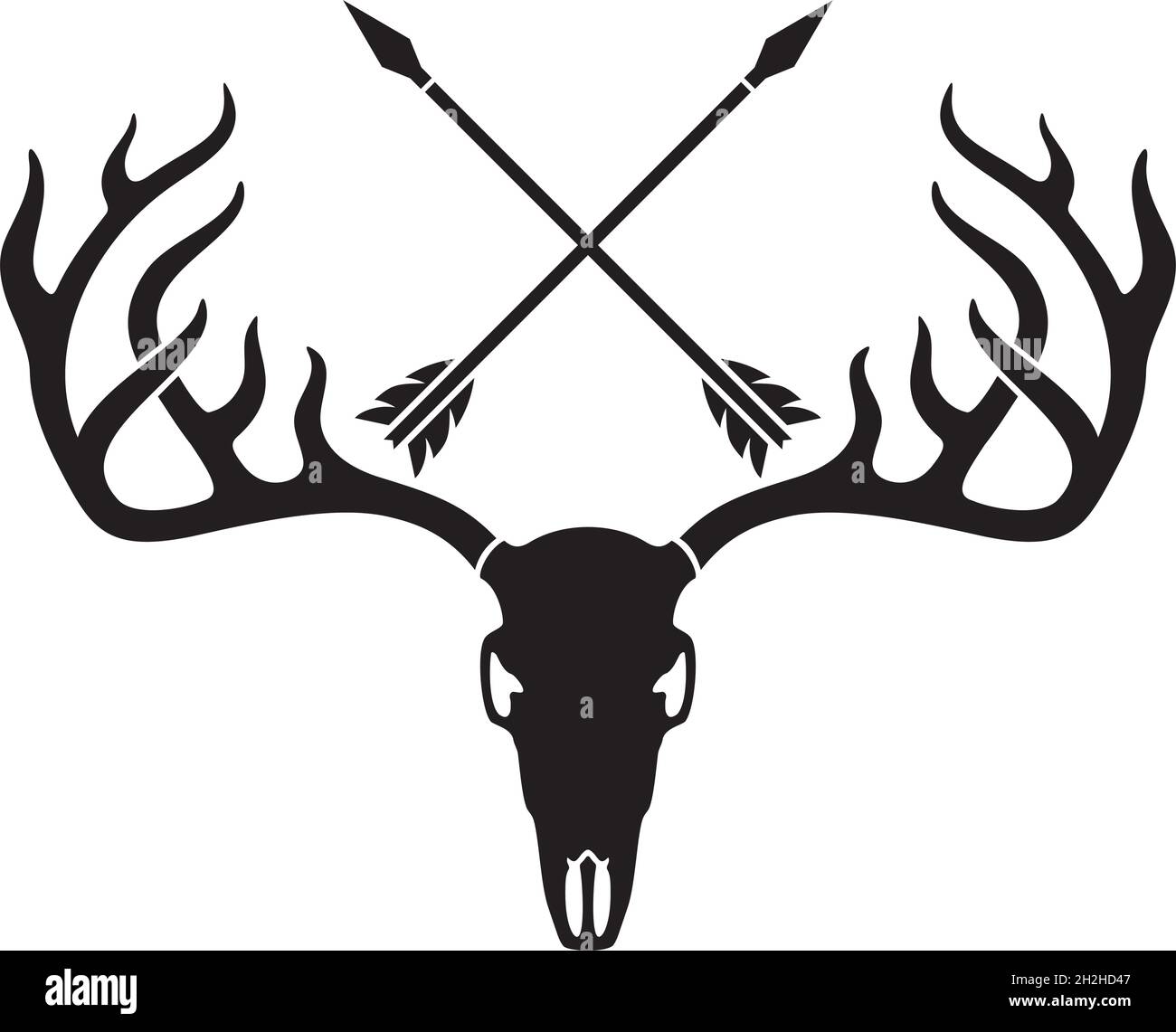 Deer skull with horns and crossed arrows vector illustration Stock ...