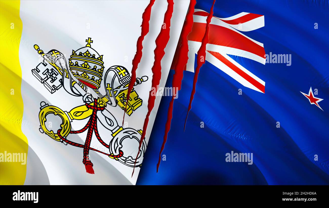 Vatican and New Zealand flags with scar concept. Waving flag,3D ...