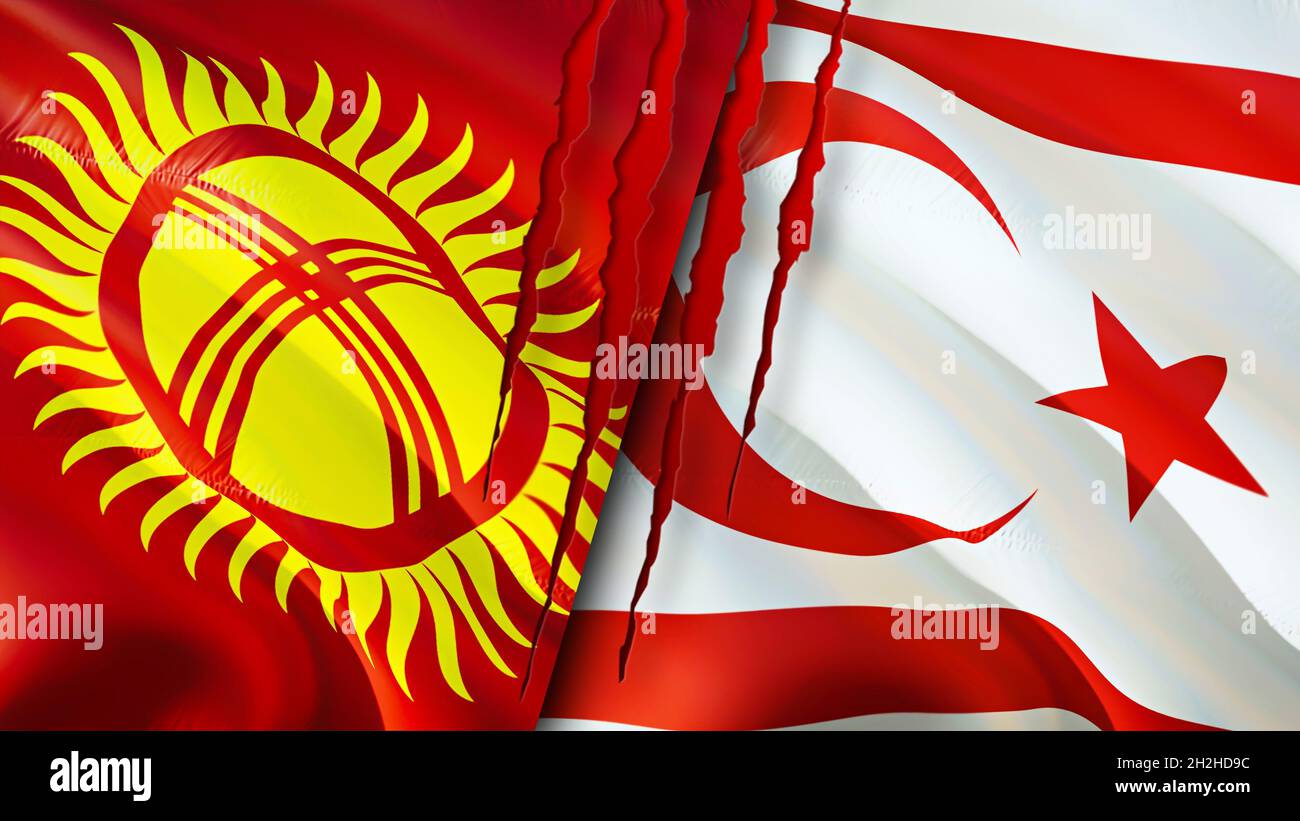 Kyrgyzstan and Northern Cyprus flags with scar concept. Waving flag,3D ...