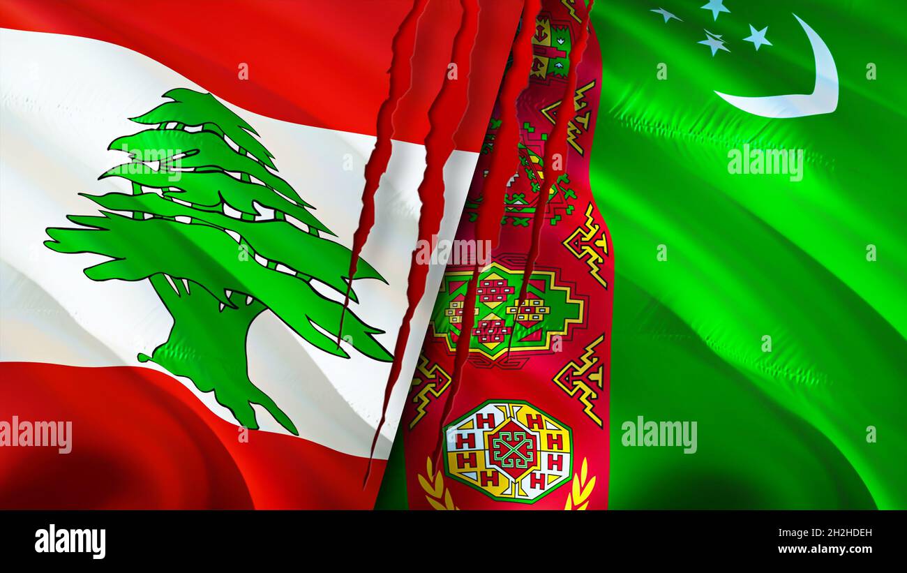 Lebanon and Turkmenistan flags with scar concept. Waving flag,3D ...