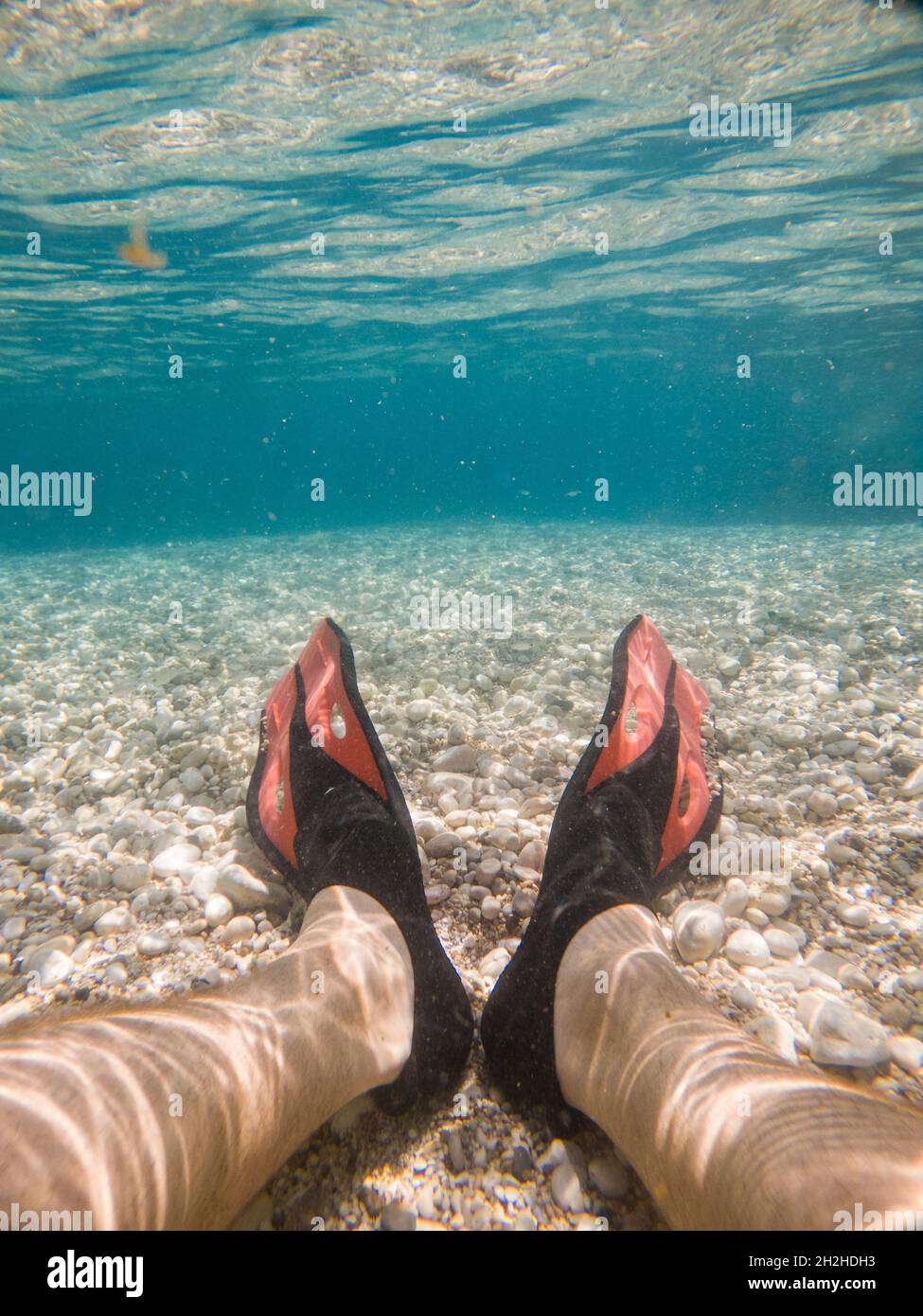 man legs in flippers underwater copy space summer vacation Stock Photo ...