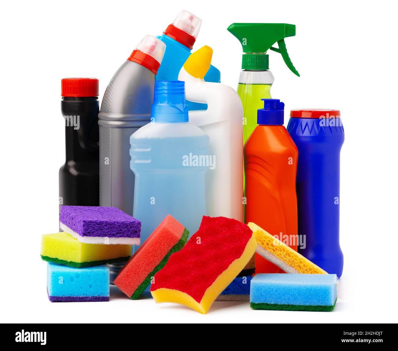 Group of cleaning tools isolated on white background Stock Photo - Alamy