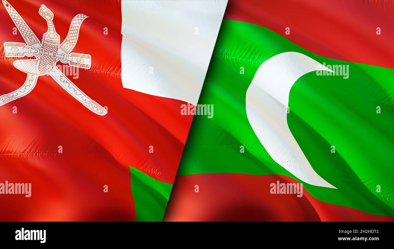 Oman and Maldives flags. 3D Waving flag design. Maldives Oman flag ...