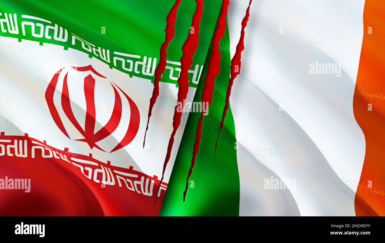 Iran and Ireland flags with scar concept. Waving flag,3D rendering ...