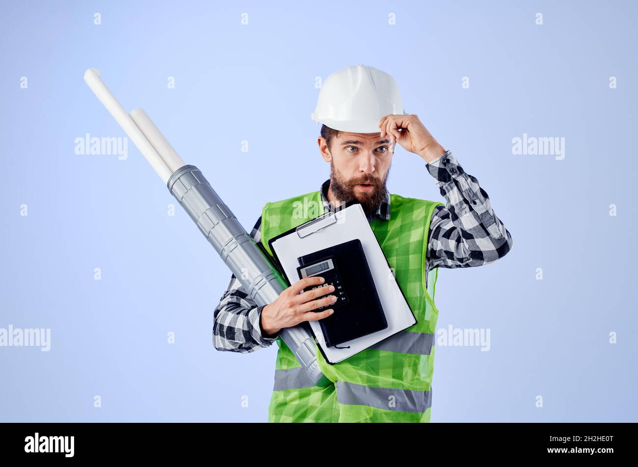 male builder construction work design profession studio industry Stock ...