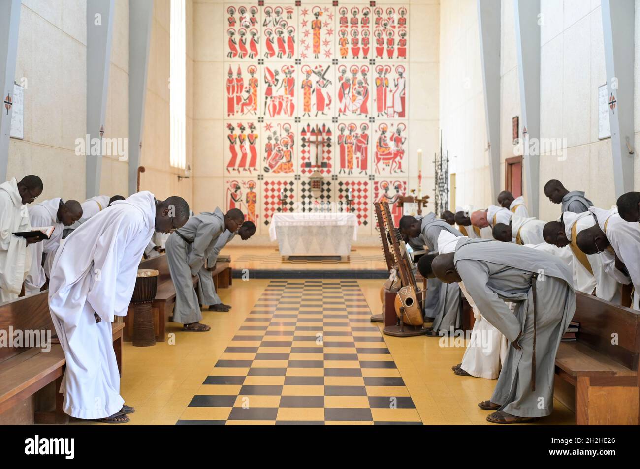 SENEGAL, Benedictine monastery Keur Moussa, monks recite Gregorian ...