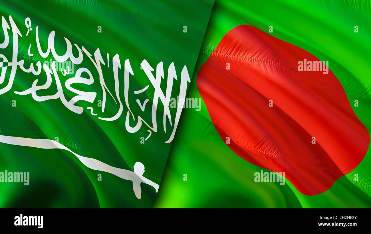 Saudi Arabia and Bangladesh flags. 3D Waving flag design. Bangladesh ...