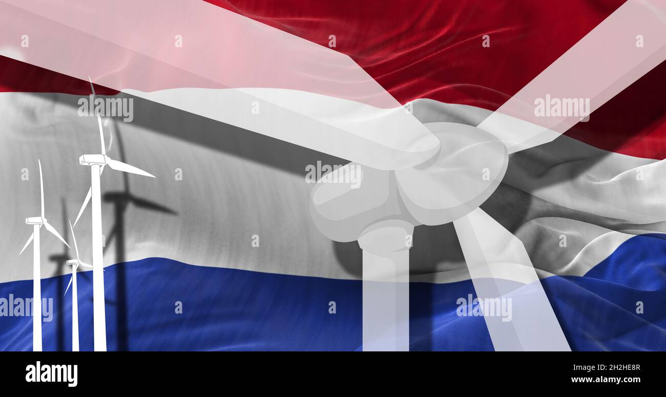 Wind turbines on background of Netherlands flag. sustainable ...