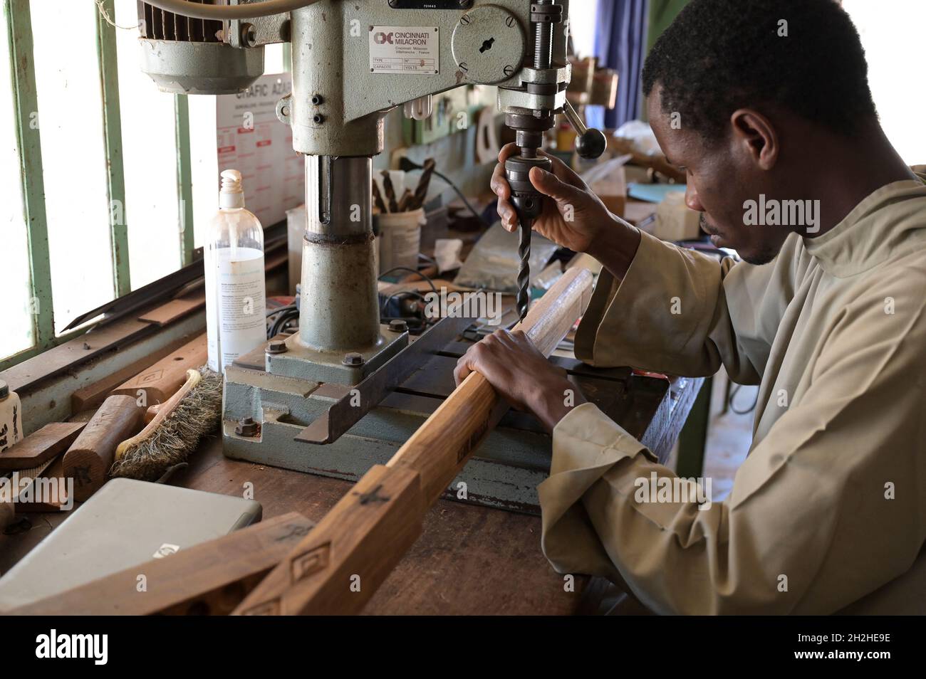 SENEGAL, Benedictine monastery Keur Moussa, monks work in workshop to ...