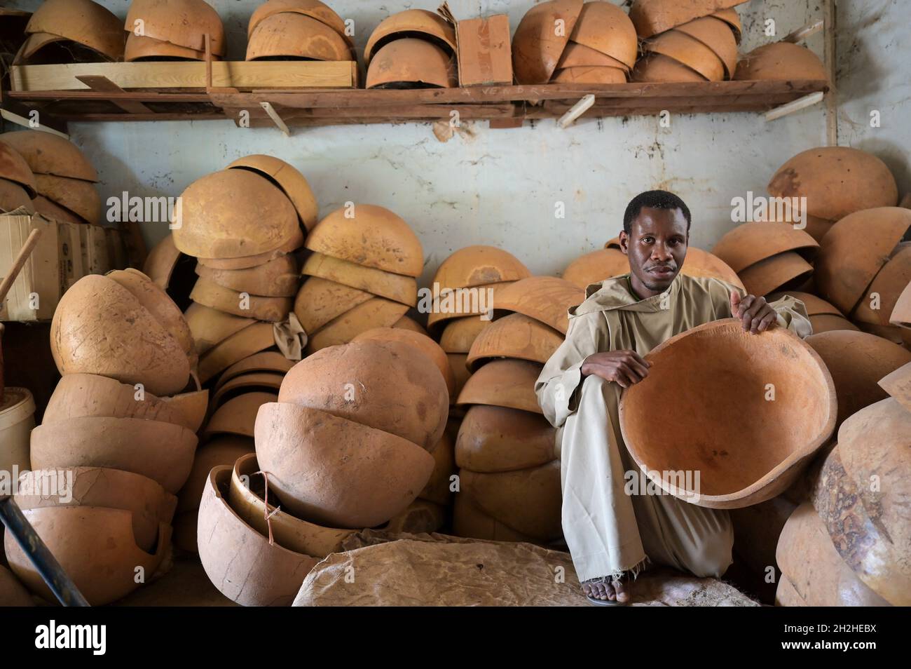 SENEGAL, Benedictine monastery Keur Moussa, monks work in workshop to ...