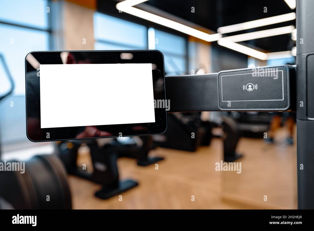 Close up of white screen on gym apparatus in a luxury gym Stock Photo ...
