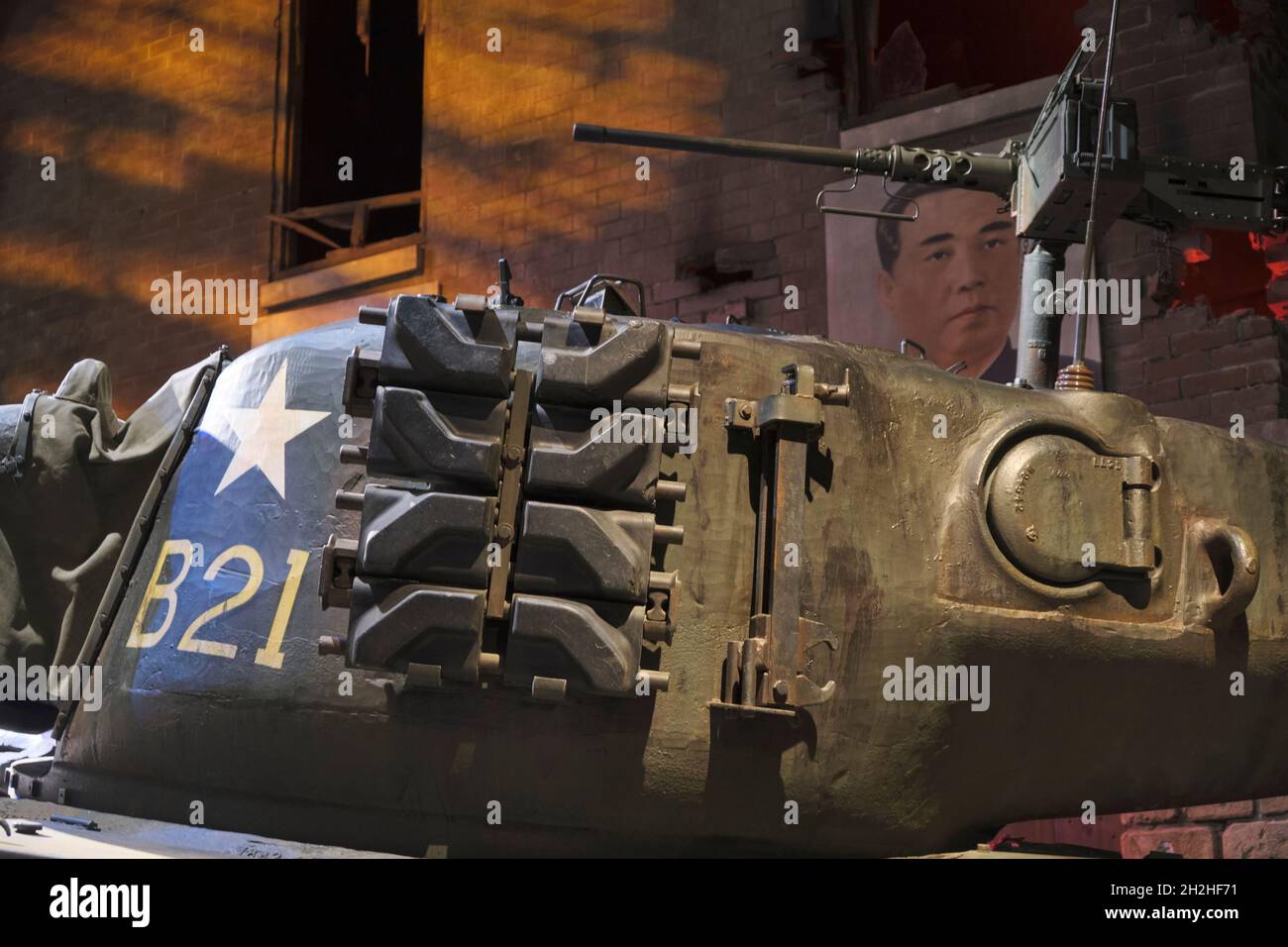 Detail of the turret of a Pershing M26 tank during the Korean War. At ...