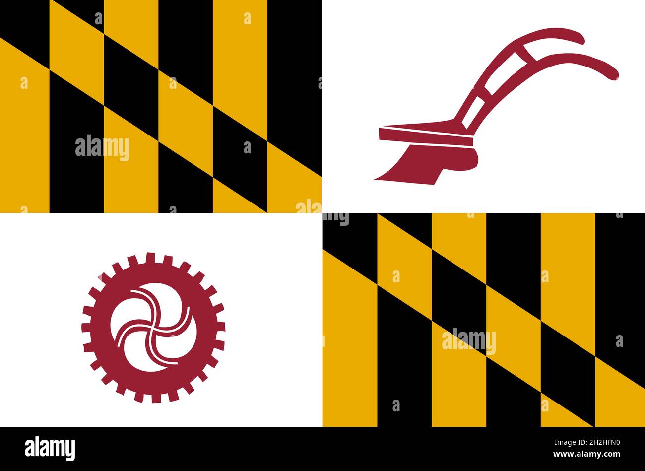 Top view of county of Baltimore, Maryland flag, USA no flagpole. Plane ...