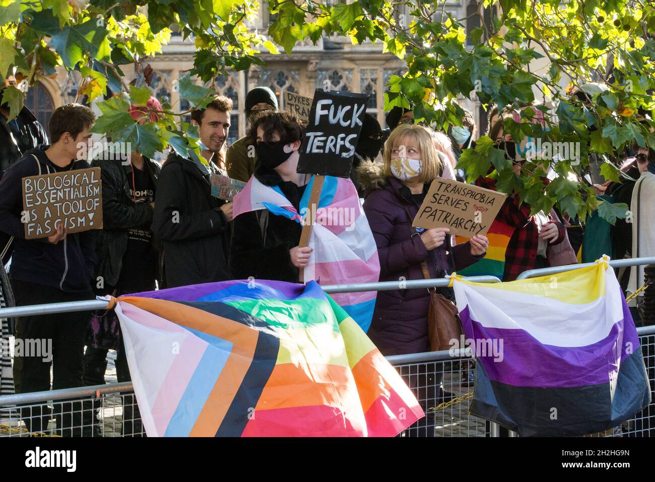 London, UK. 21st October, 2021. Transgender Action Block activists and ...