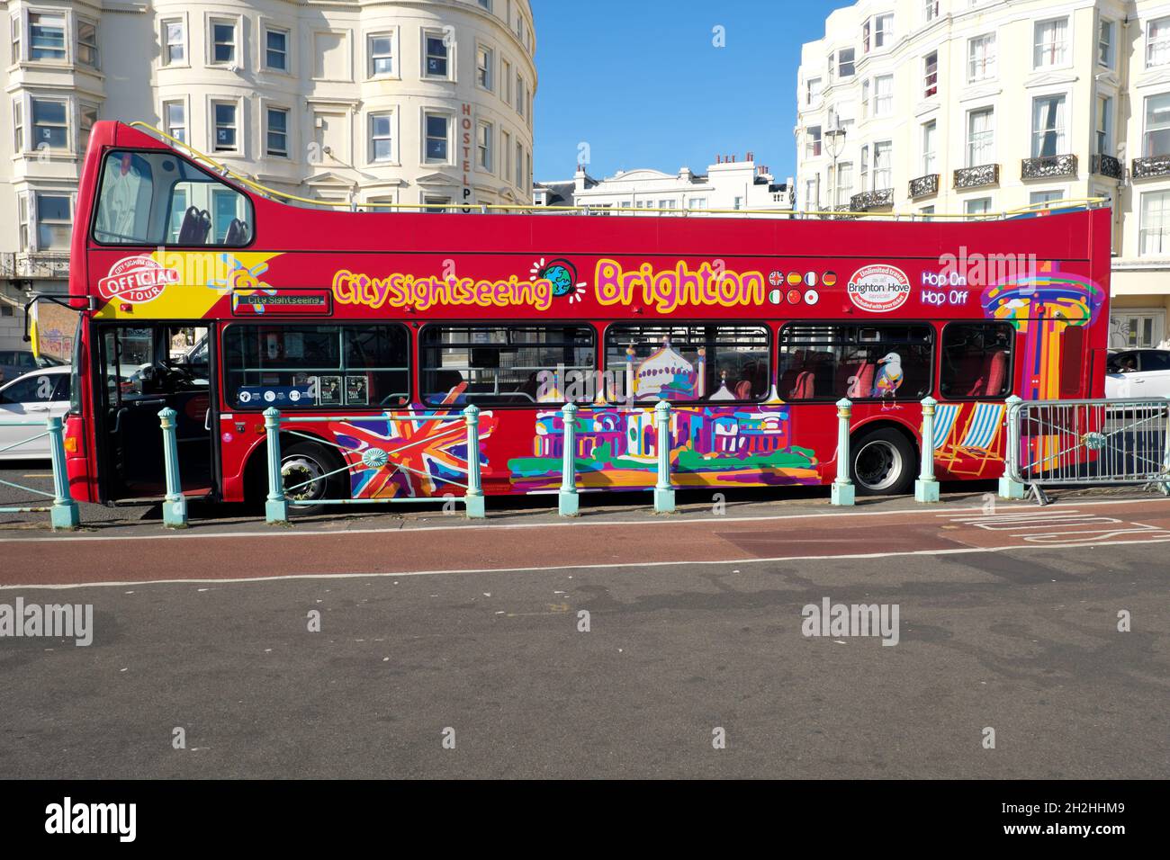 Sightseeing bus on Brighton seafront in Brighton East Sussex England UK ...