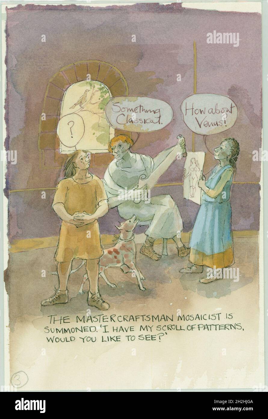 Two characters talking to a master craftsman and mosaicist, 2003. A ...