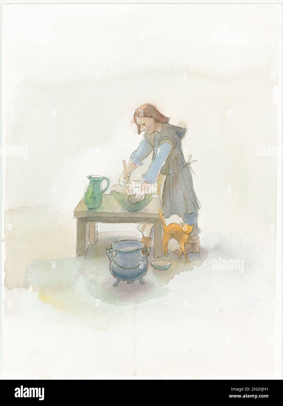 A medieval cook preparing food, 2004. A reconstruction illustration of ...