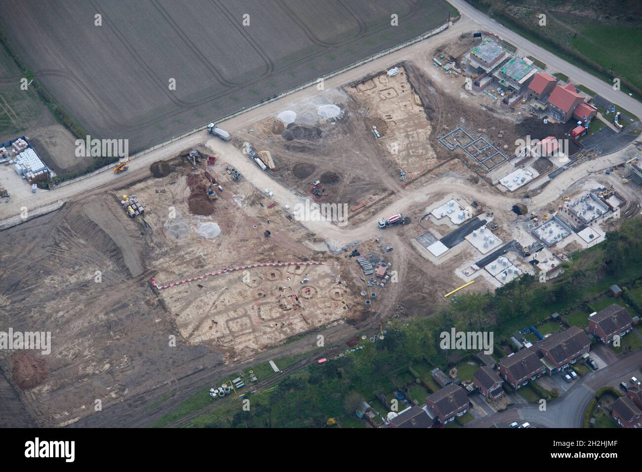 Soilmarks of a square barrow cemetery revealed during excavation prior ...