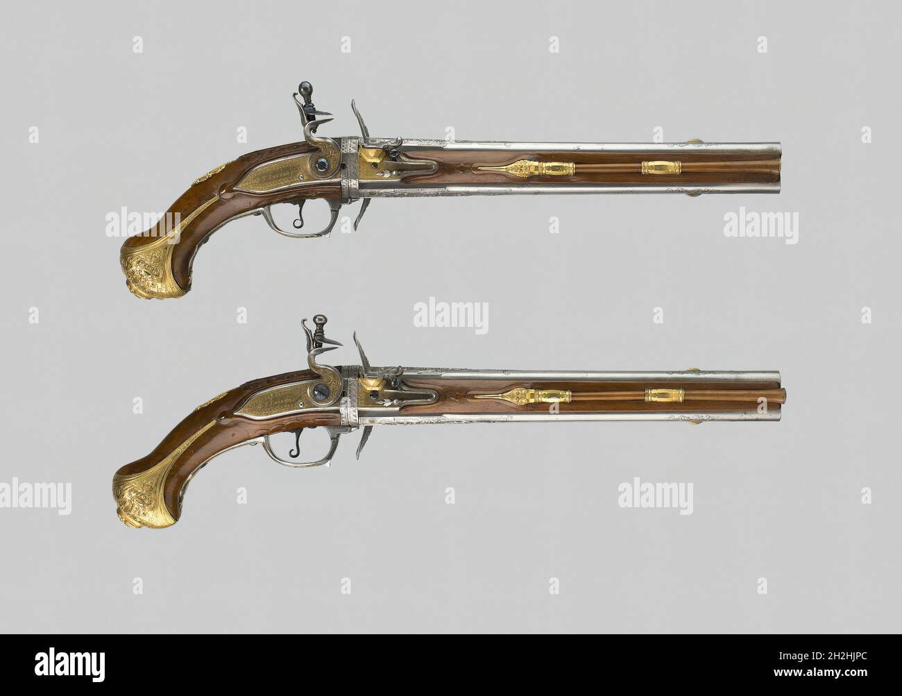Double-Barrel Revolving Flintlock Holster Pistol (One of a Pair), Liège ...