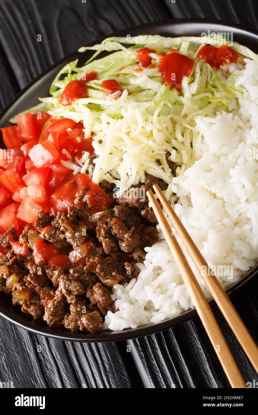 Takoraisu Okinawan Taco Rice with ground beef, vegetables, cheese and ...