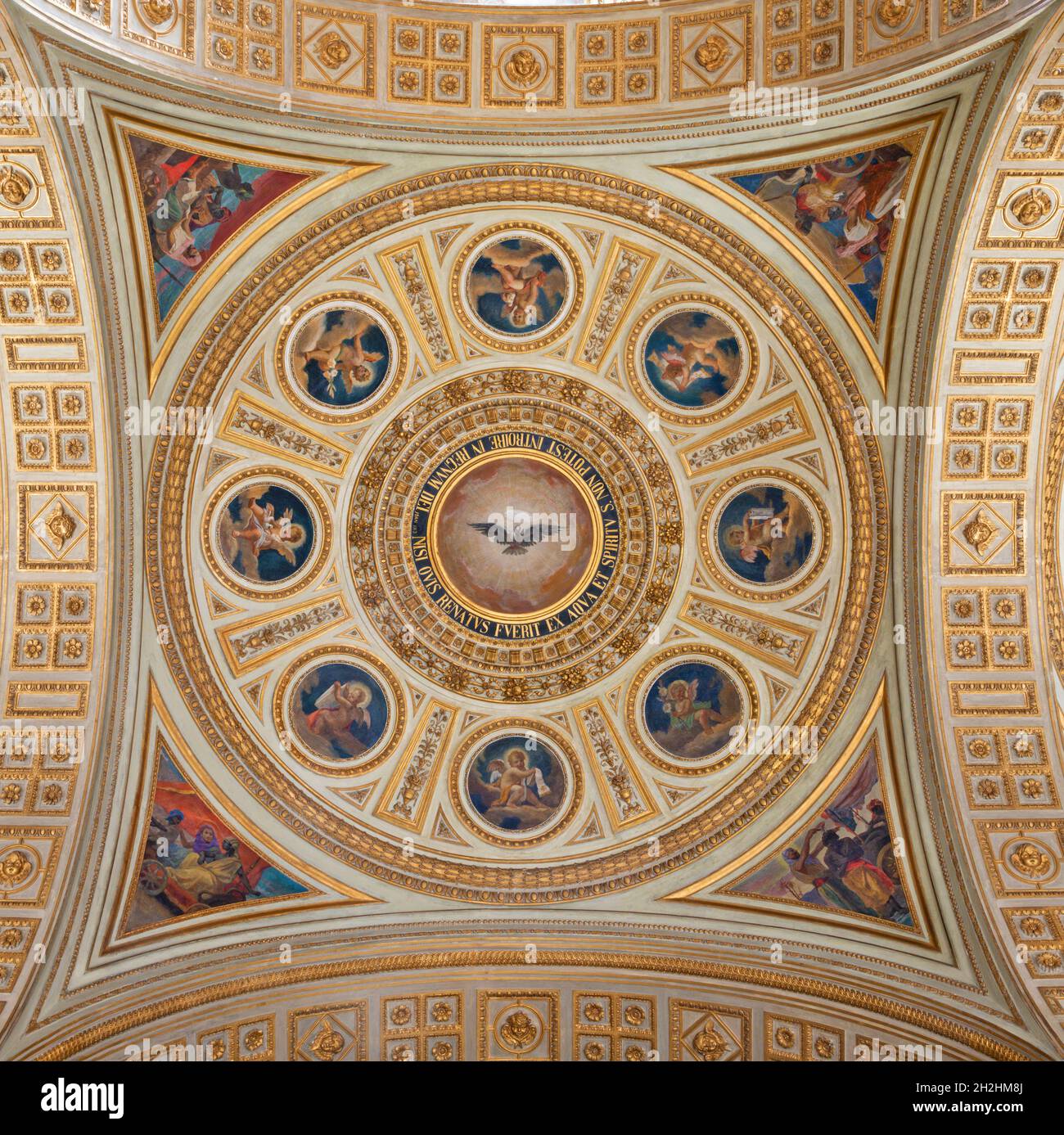 ROME, ITALY - AUGUST 31, 2021: The ceiling fresco (Holy Spirit, Baptism ...