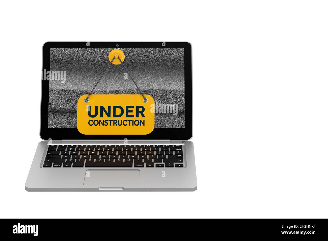 Modern Laptop with Yellow Under Construction Hanging Banner Sign on a ...