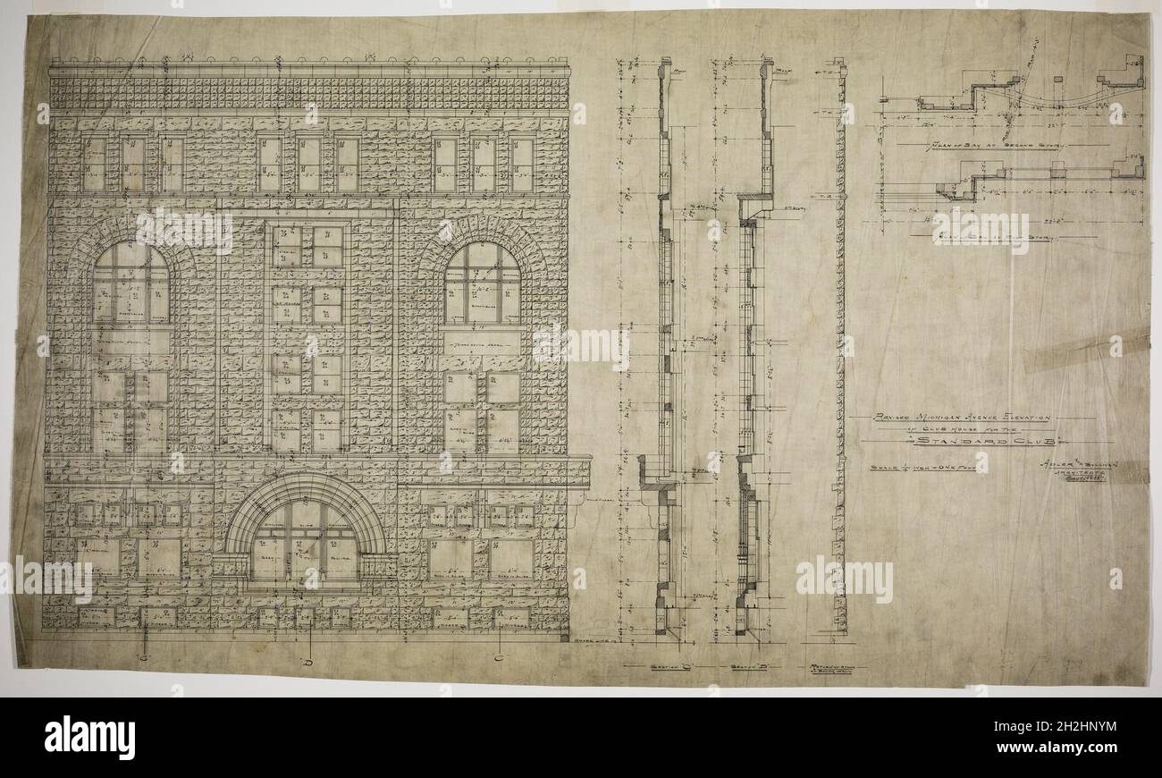 Standard Club, Chicago, Illinois, Revised Elevation and Details, 1887 ...