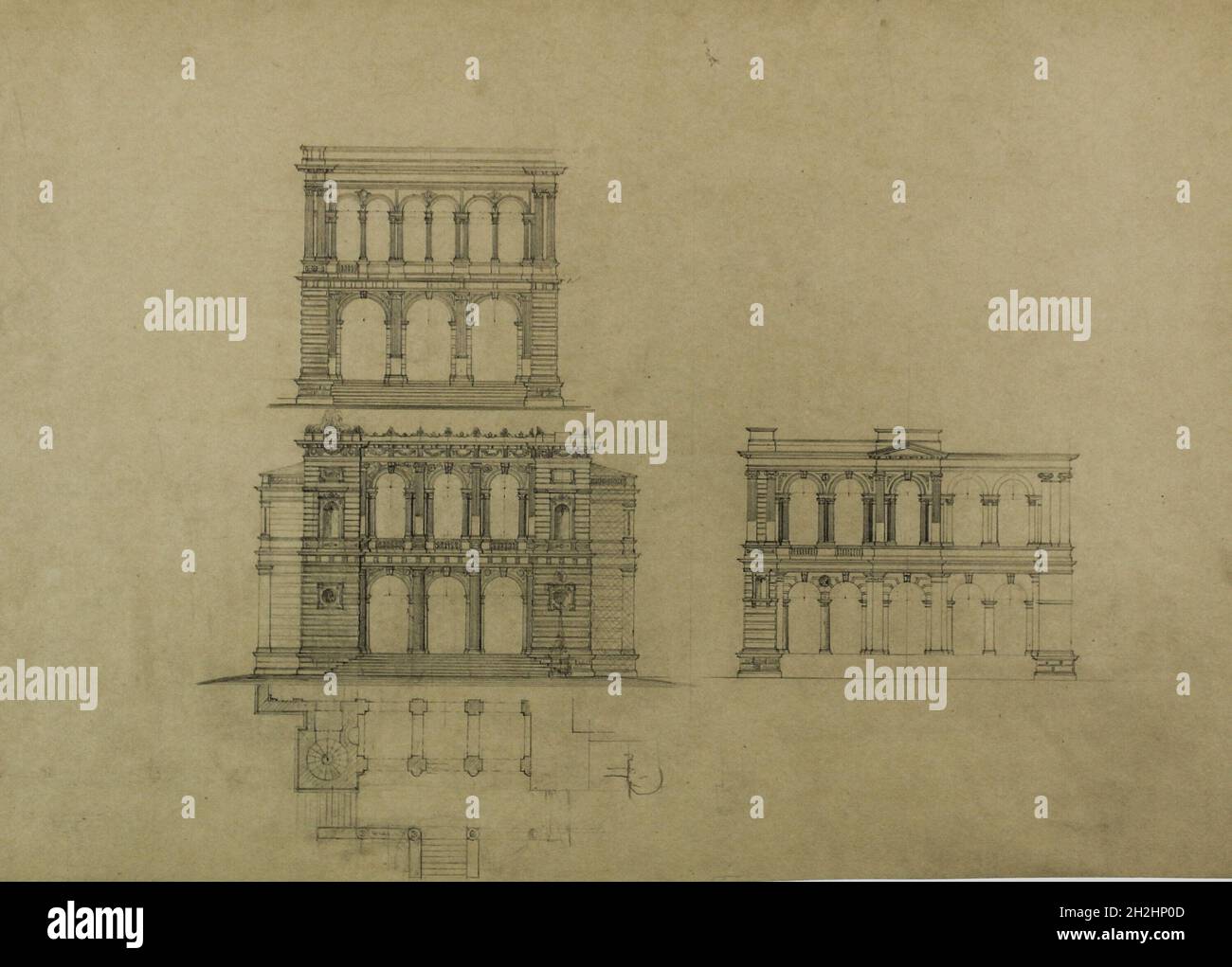 Design Projects, Building Elevation Studies and Plan, c. 1860-1870 ...