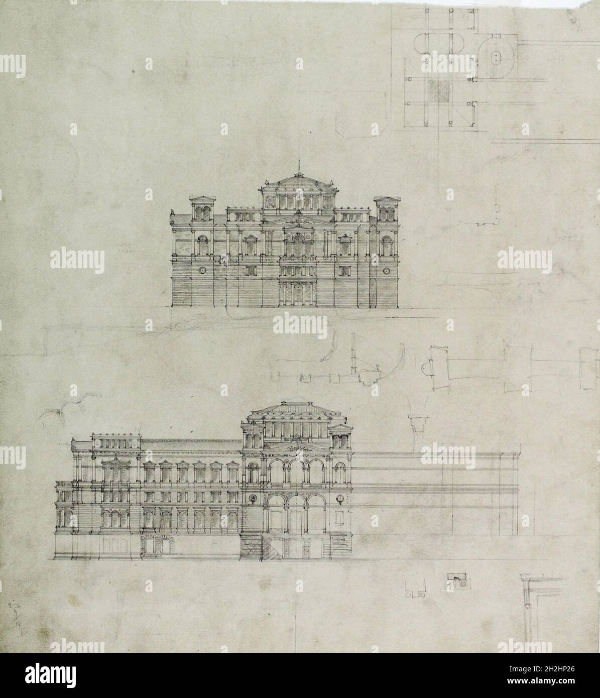Design Projects, Elevation Studies and Plan, c. 1860-1870 Stock Photo ...