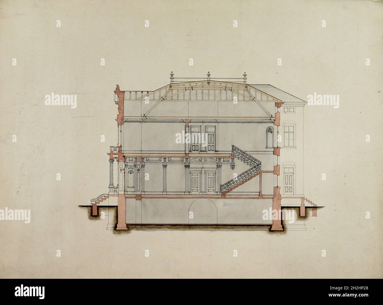 Design Studies, Section Through House, Presentation, c. 1860-1870 Stock ...