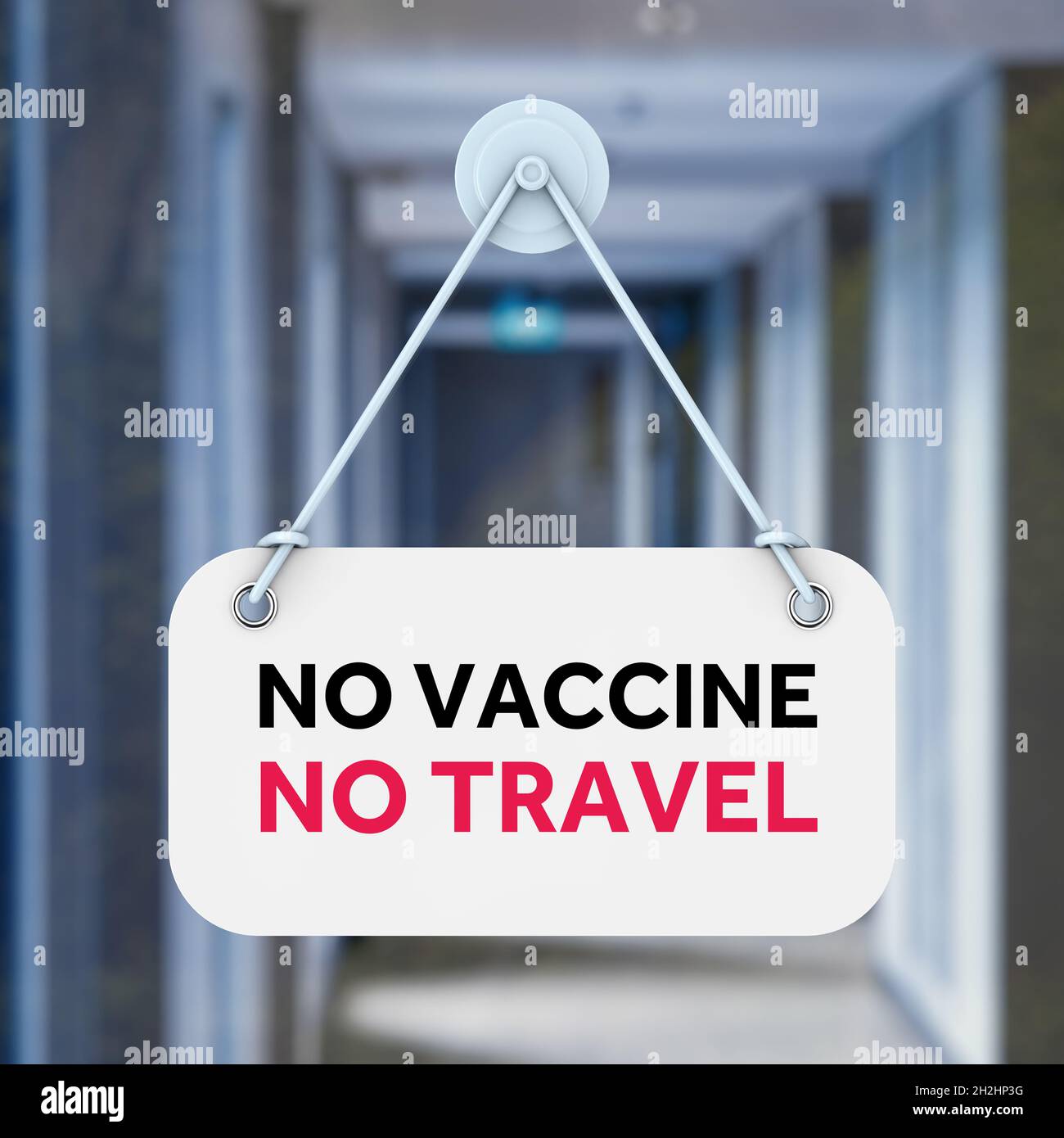 Public Area Door Signboard with No Vaccine No Travel Sign on a glass ...