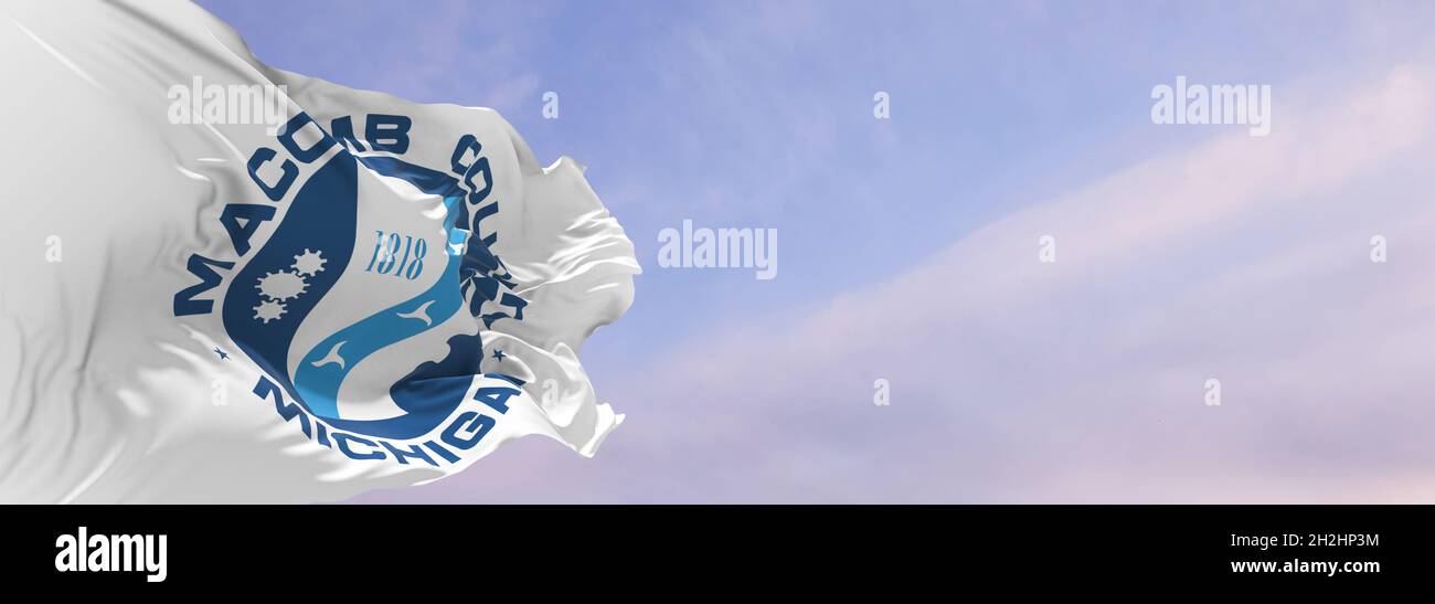 flag of county Macomb, Michigan , USA at cloudy sky background on ...