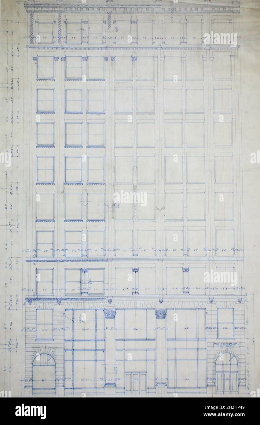 Silversmith Building, Chicago, Illinois, Elevation, 1896 Stock Photo ...
