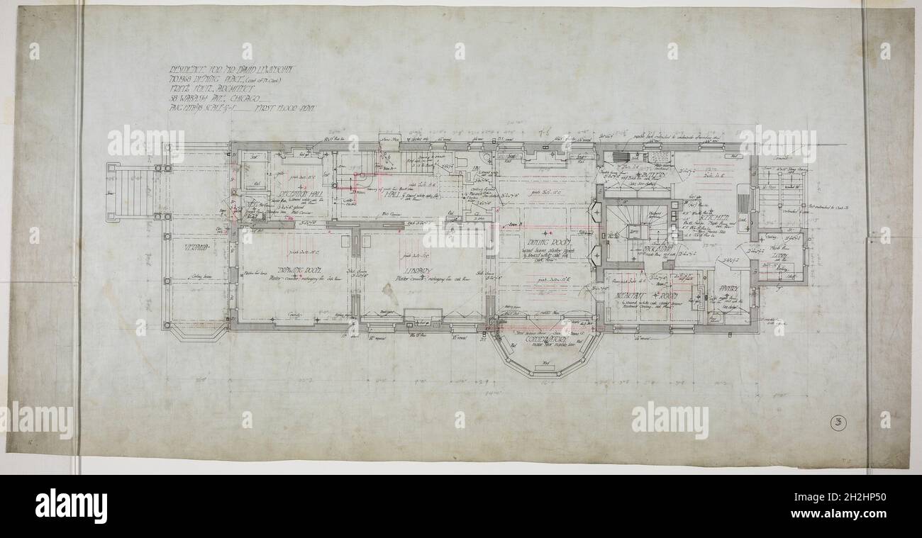 David Lewinsohn House, Chicago, Illinois, First Floor Plan, 1898 Stock ...