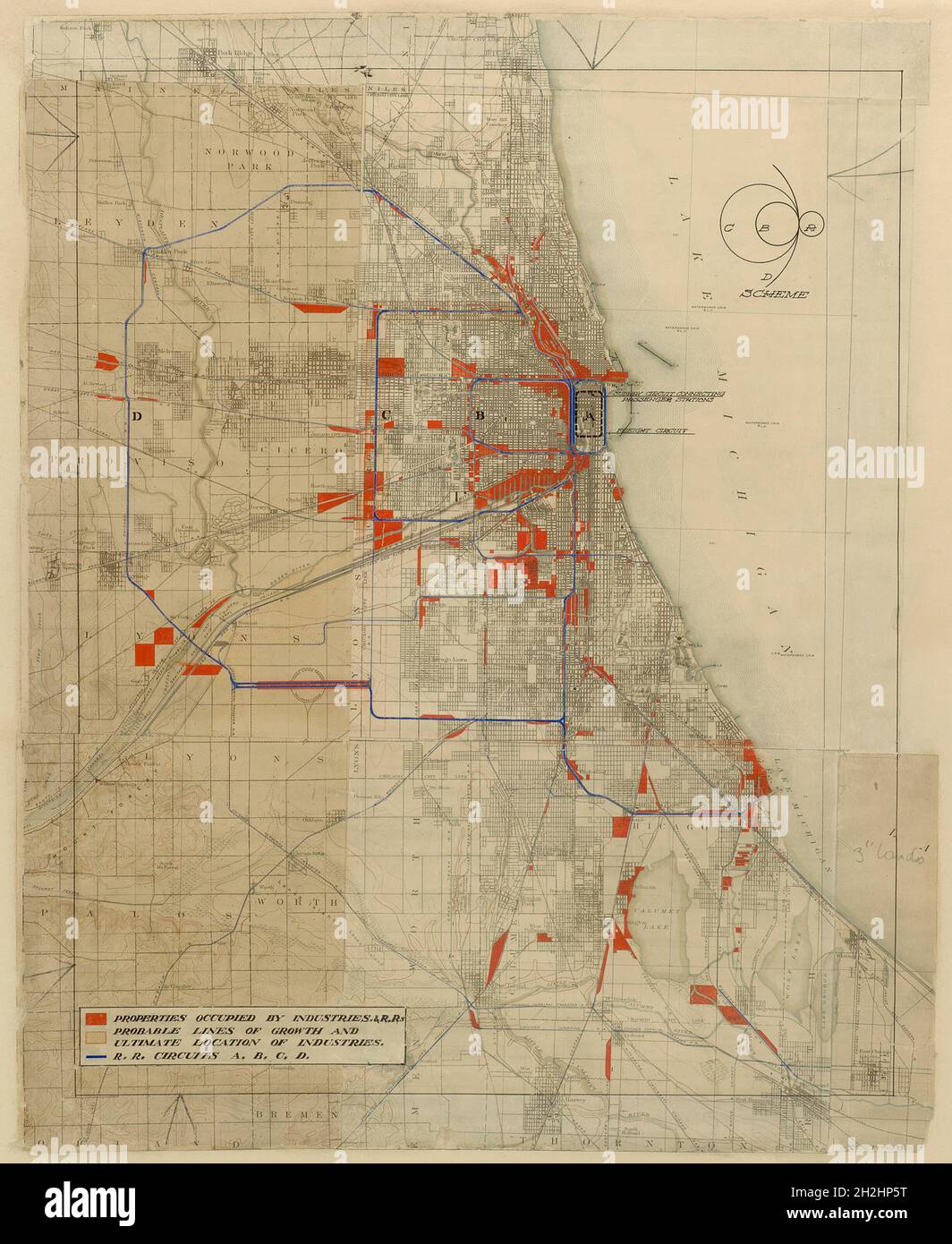 Plan of Chicago, Chicago, Illinois, Railroad Circuits Diagram, 1909 ...